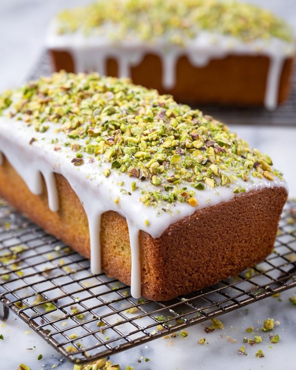 Pistachio Cake Mix Bread with Pistachio-Infused Glaze